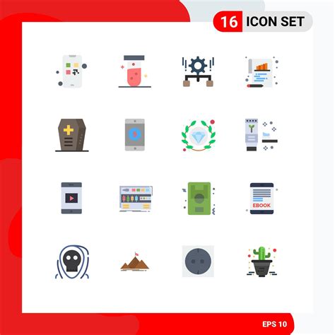 Editable Vector Line Pack Of 16 Simple Flat Colors Of Coffin Document Configuration Chart Share