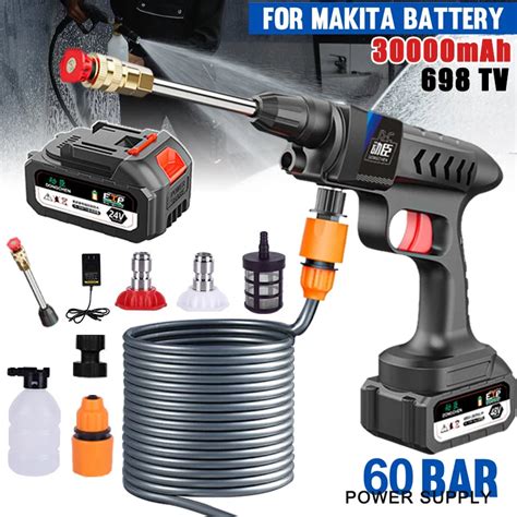 세차 건 와셔 60bar 스프레이 노즐 고압 클리너 자동 가정 정원 청소 세차기 20000 Mah 30000mah