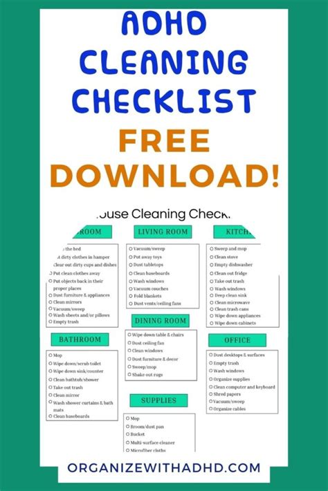Adhd House Cleaning Checklist Free Download