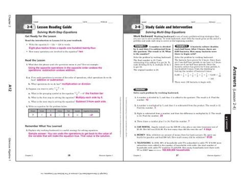 Glencoe Algebra 1 Answer Key For Worksheets