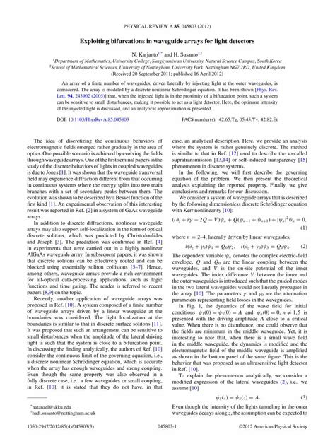 Pdf Exploiting Bifurcations In Waveguide Arrays For Light Detectors