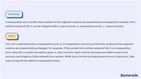 SOLVED A Transposition Error Results When Numbers Of Two Adjacent Columns Are Inadvertently