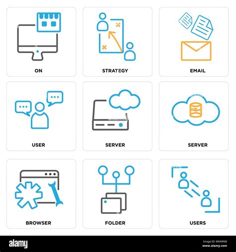 Set Of 9 Simple Editable Icons Such As Users Folder Browser Server