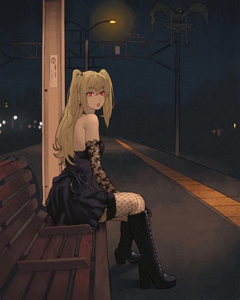 Safebooru 1girl Amane Misa Arm Warmers Bare Shoulders Bench Black