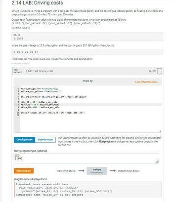 Answered 2 14 LAB Driving Costs Driving Is Expensive Write A Program With A Car S Gas Mileage