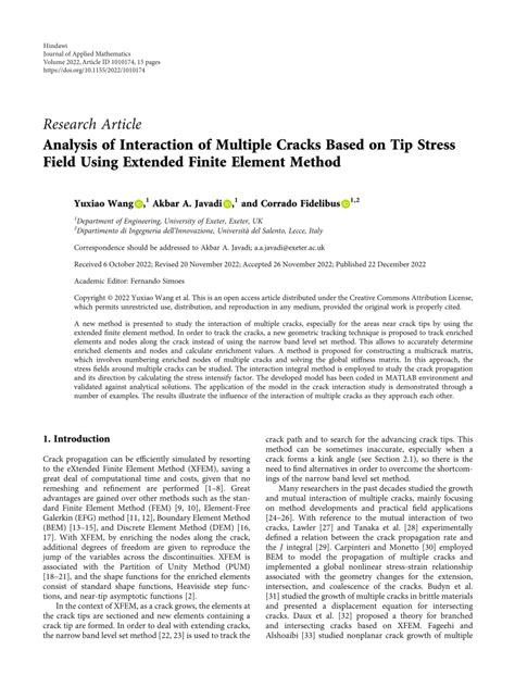 Pdf Analysis Of Interaction Of Multiple Cracks Based On Tip Stress Field Using Extended Finite