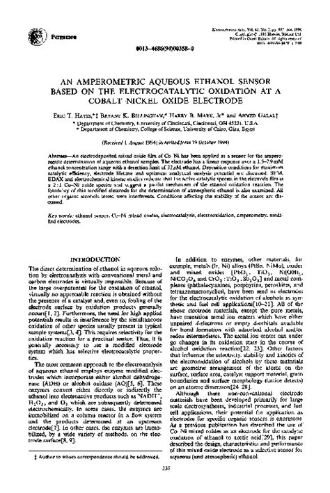 Pdf An Amperometric Aqueous Ethanol Sensor Based On The Electrocatalytic Oxidation At A Cobalt