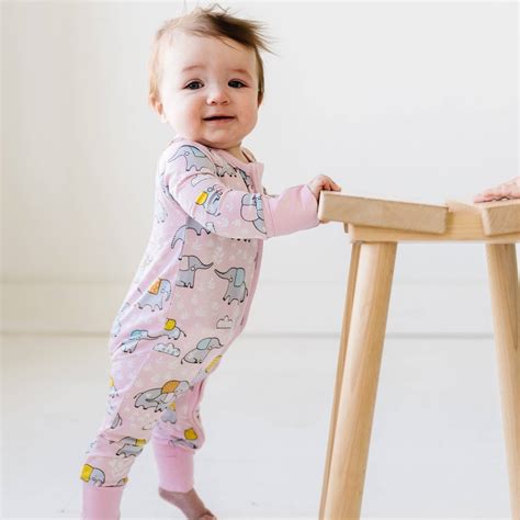Little Sleepies Pink Elephant Snuggles Bamboo Viscose Zippy