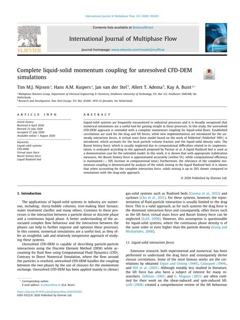 Pdf Complete Liquid Solid Momentum Coupling For Unresolved Cfd Dem Simulations