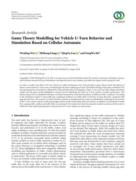 Pdf Game Theory Modelling For Vehicle U Turn Behavior And Simulation