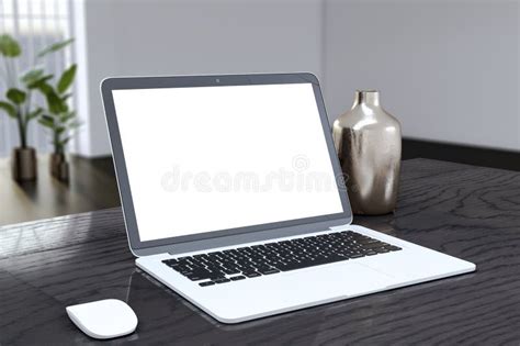 Elegant Laptop On Wood Table Isolated Screen For Mockup Design Workspace 3d Rendering Stock