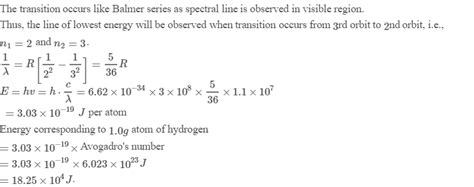 Calculate The Energy Emitted When Electrons Of 1 0 G Atom Of Hydrogen