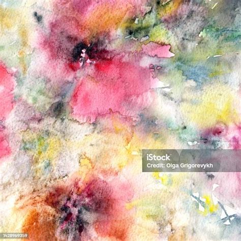 붉은 꽃이있는 꽃 배경 수채화 꽃 그림 꽃 벽 예술 인상파 그림 표현주의 현대 벽 예술 0명에 대한 스톡 벡터 아트 및 기타 이미지 Istock