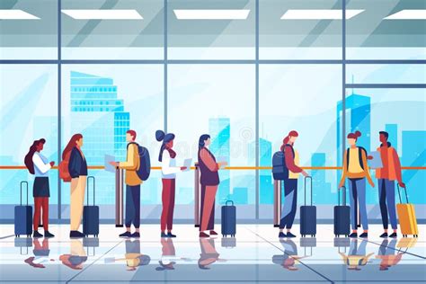 Passengers With Luggage In Arrival Waiting Room Or Departure Lounge