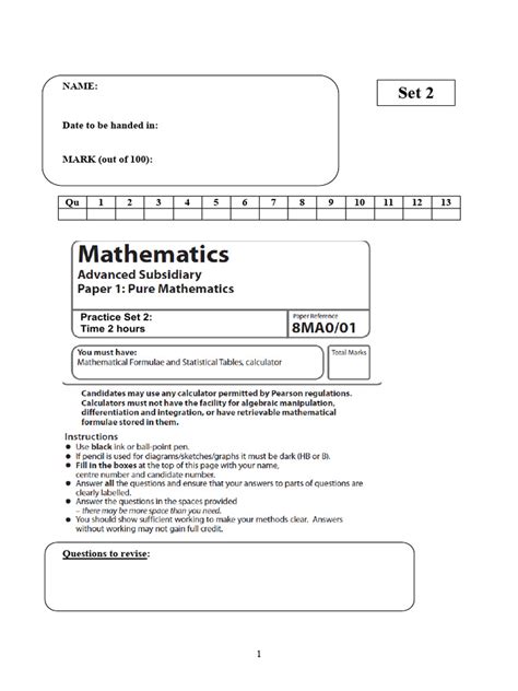 02 8ma0 01 As Pure Mathematics Practice Set 2 Merged Pdf Equations Circle