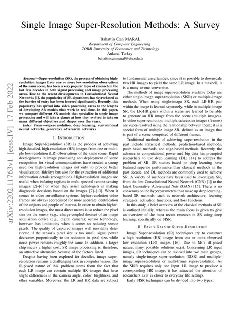 PDF Single Image Super Resolution Methods A Survey