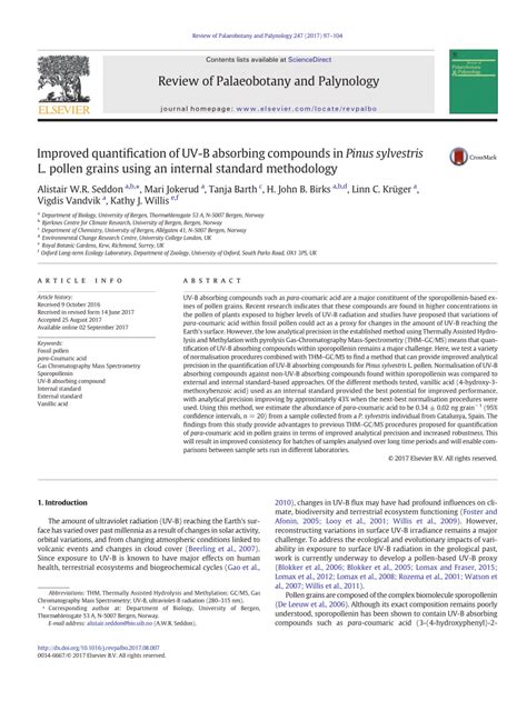 Pdf Improved Quantification Of Uv B Absorbing Compounds In Pinus Sylvestris L Pollen Grains