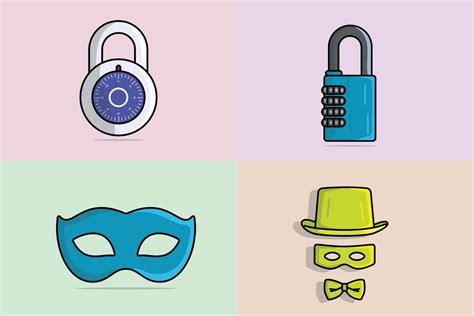 Set Of Padlock For Password Secure With Masks Illustration Technology And Safety Objects Icon
