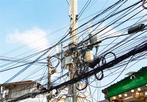Group Box Communication Installed On Electric Pole Tower Telephone Pole