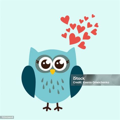 마음으로 사랑에 귀여운 올빼미입니다 만화 손으로 그려 벡터 일러스트 레이 션 사용할 수 있는 T셔츠 인쇄 아이 패션 디자인을 착용 0명에 대한 스톡 벡터 아트 및 기타