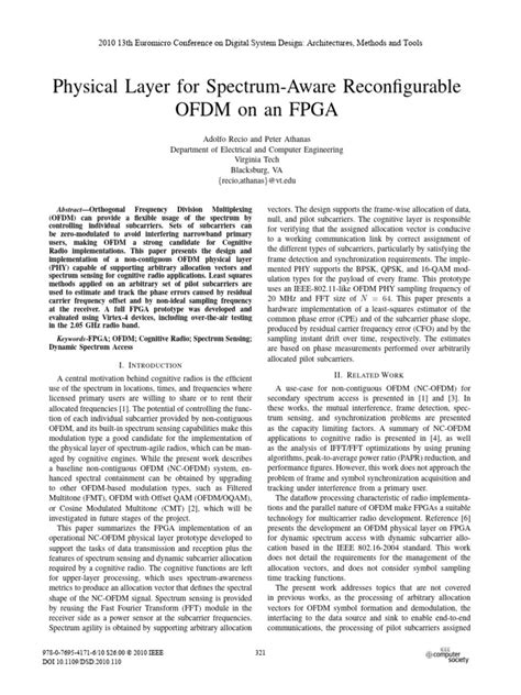 Physical Layer For Spectrum Aware Reconfigurable Ofdm On An Fpga Pdf