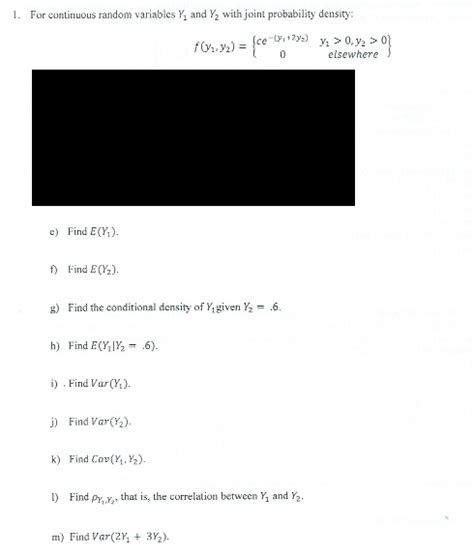 Solved 1 For Continuous Random Variables Y And Y2 With