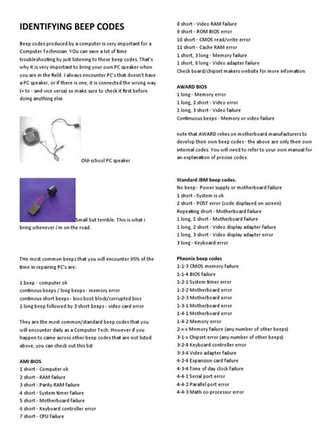 Identifying Beep Codes Pdf Bios Computer Hardware