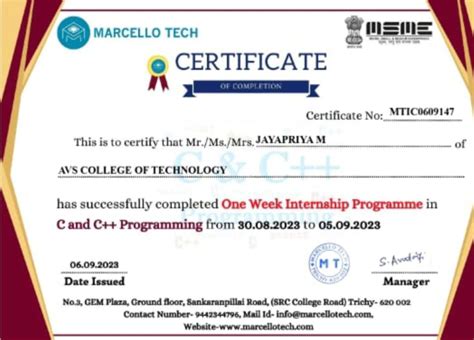 Jayapriya Murugesan On Linkedin One Week Internship Programme In C And C Programming At