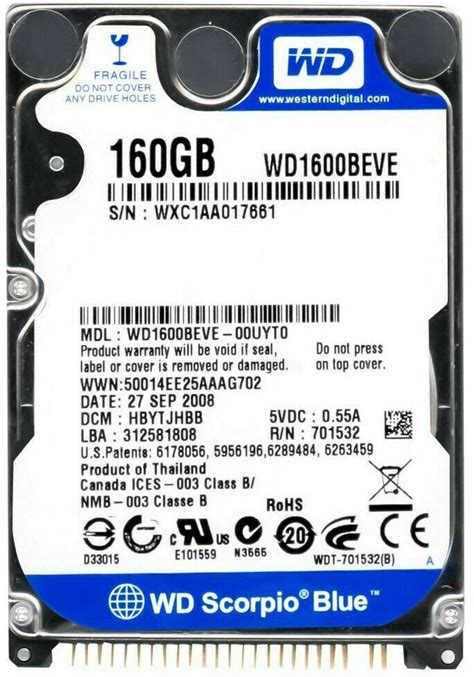 Western Digital Scorpio Blue 160GB,Internal,5400 RPM,6.35 cm (2.5 ...