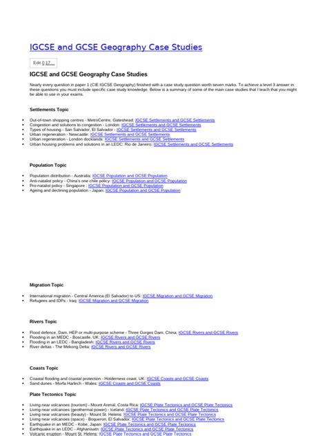 Igcse And Gcse Geography Case Studies Pdf Natural Environment