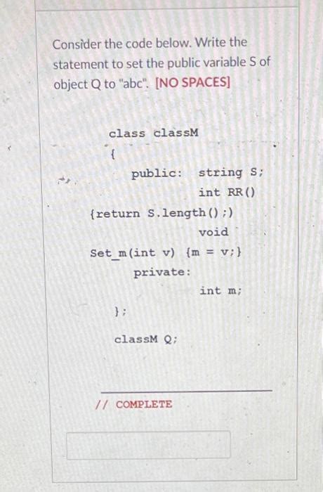 Solved Consider The Code Below Write The Statement To Set Chegg
