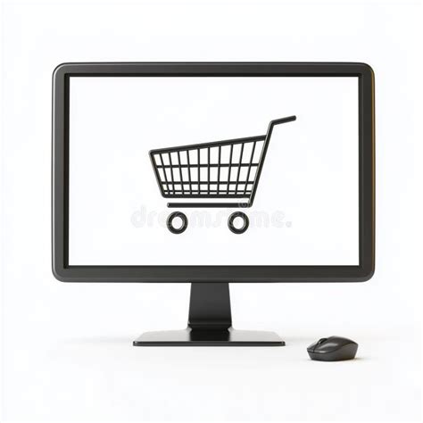 Computer Monitor Displaying A Shopping Cart Icon With Mouse Stock Illustration Illustration Of