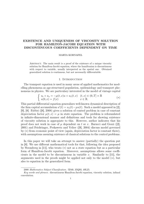 Pdf Existence And Uniqueness Of Viscosity Solution For Hamilton Jacobi Equation With