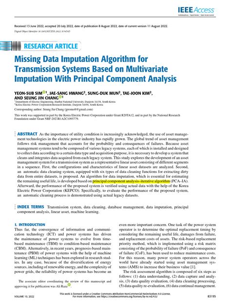 Missing Data Imputation Algorithm For Transmission Systems Based On Multivariate Imputation With