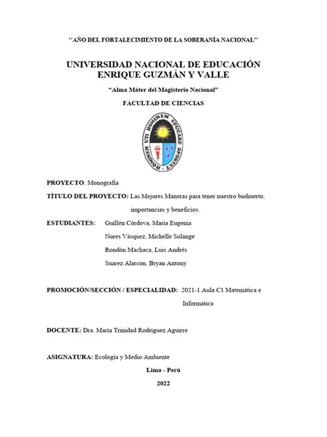 Proyecto Monografia Ecologia Pdf