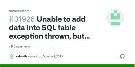 unable to add data into sql table exception thrown but query works