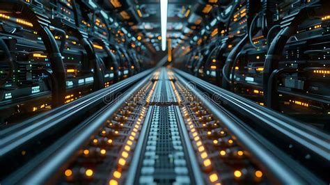 Massive Data Center With Rows Of Servers Glowing Leds And Intricate