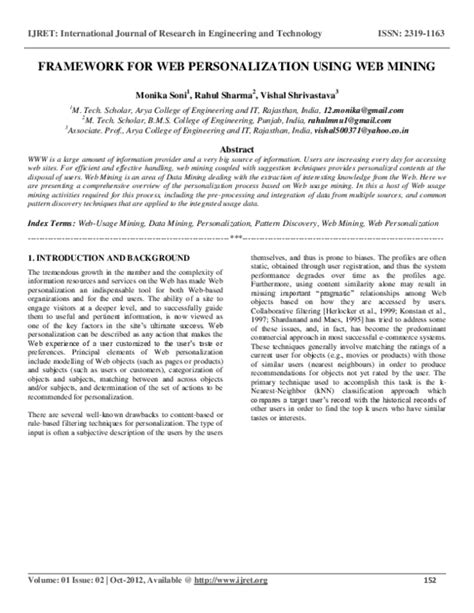 Pdf Framework For Web Personalization Using Web Mining