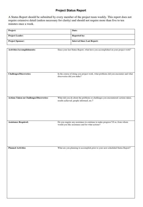 Status Report Template Free Report Templates