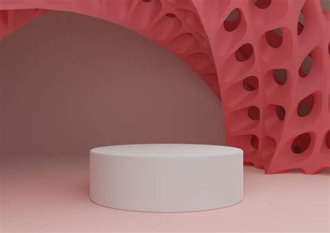 밝은 빨간색 3d 제품 디스플레이 스탠드 연단 미래 추상 기하학적 모양 현대 배경 프리미엄 사진