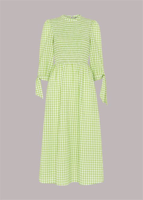 Multicolour Gingham Check Shirred Dress Whistles Whistles Uk