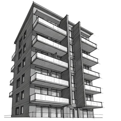 Multi Story Apartment Building Sketch With Six Floors Each Floor
