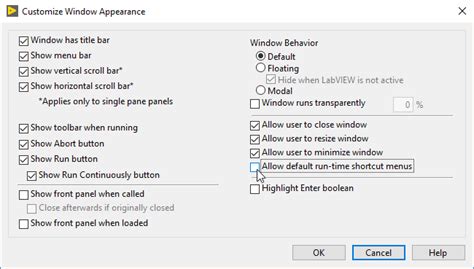 run time shortcut menu for labview front panel objects ni