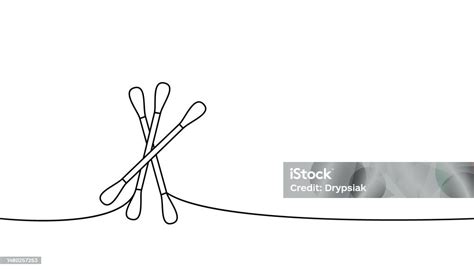 면 귀 면봉 귀 스틱 한 줄 연속 그리기 메이크업과 뷰티 도구는 한 줄 그림으로 계속됩니다 벡터 선형 그림입니다 건강관리와