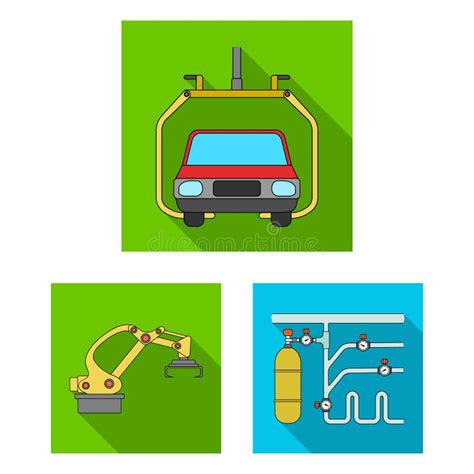 Equipment And Machine Flat Icons In Set Collection For Design Technical Progress Of The Factory