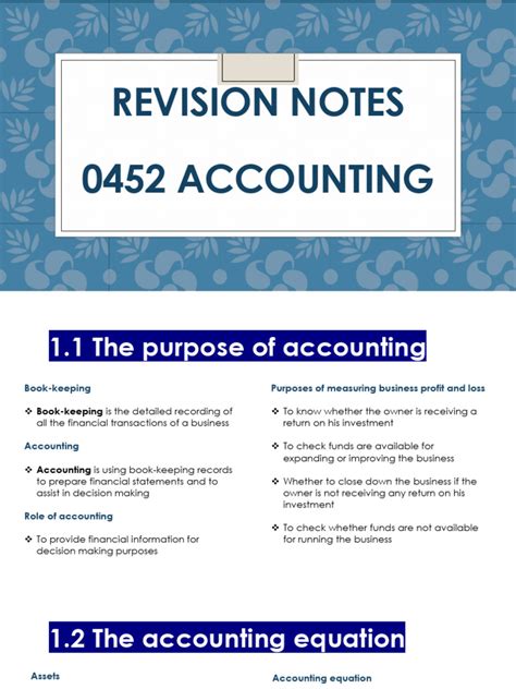 Igcse Accounting Revision Notes Pdf Debits And Credits Depreciation