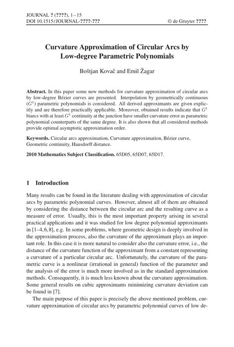 PDF Curvature Approximation Of Circular Arcs By Low Degree Parametric Polynomials