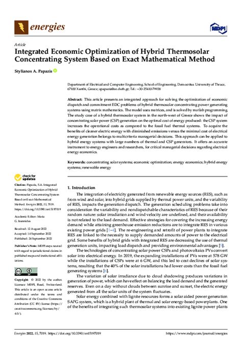 pdf integrated economic optimization of hybrid thermosolar