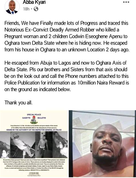 Nigerian Police To Give N10 Million As A Reward To Anyone Who Finds Godwin Apenu See His