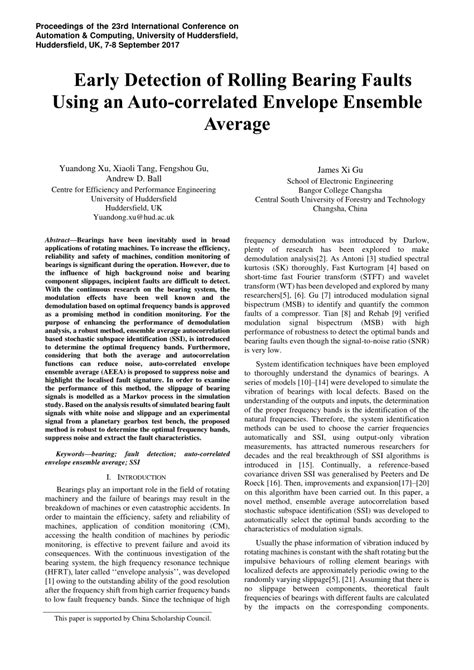 Pdf Early Detection Of Rolling Bearing Faults Using An Auto Correlated Envelope Ensemble Average